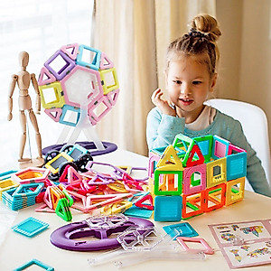 BrightyBright Magnetic Blocks Castle Building Toys Intelligent 3D STEM Educational Game for Kids Toddlers Boys Girls Magnet Tiles Set 114 Pc Best Gifts for Kids, Multicolor