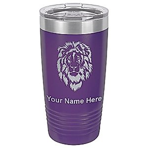 LaserGram 20oz Vacuum Insulated Tumbler Mug, Lion Head, Personalized Engraving Included (Dark Purple)