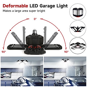 Yiliaw 200W Super Bright LED Garage Light 20000LM Shop Lights with 12 Adjustable Panels, 6500K Daylight Deformable Ceiling Light Fixture, Screw in Garage Lights Bulb for Warehouse Workshop Office