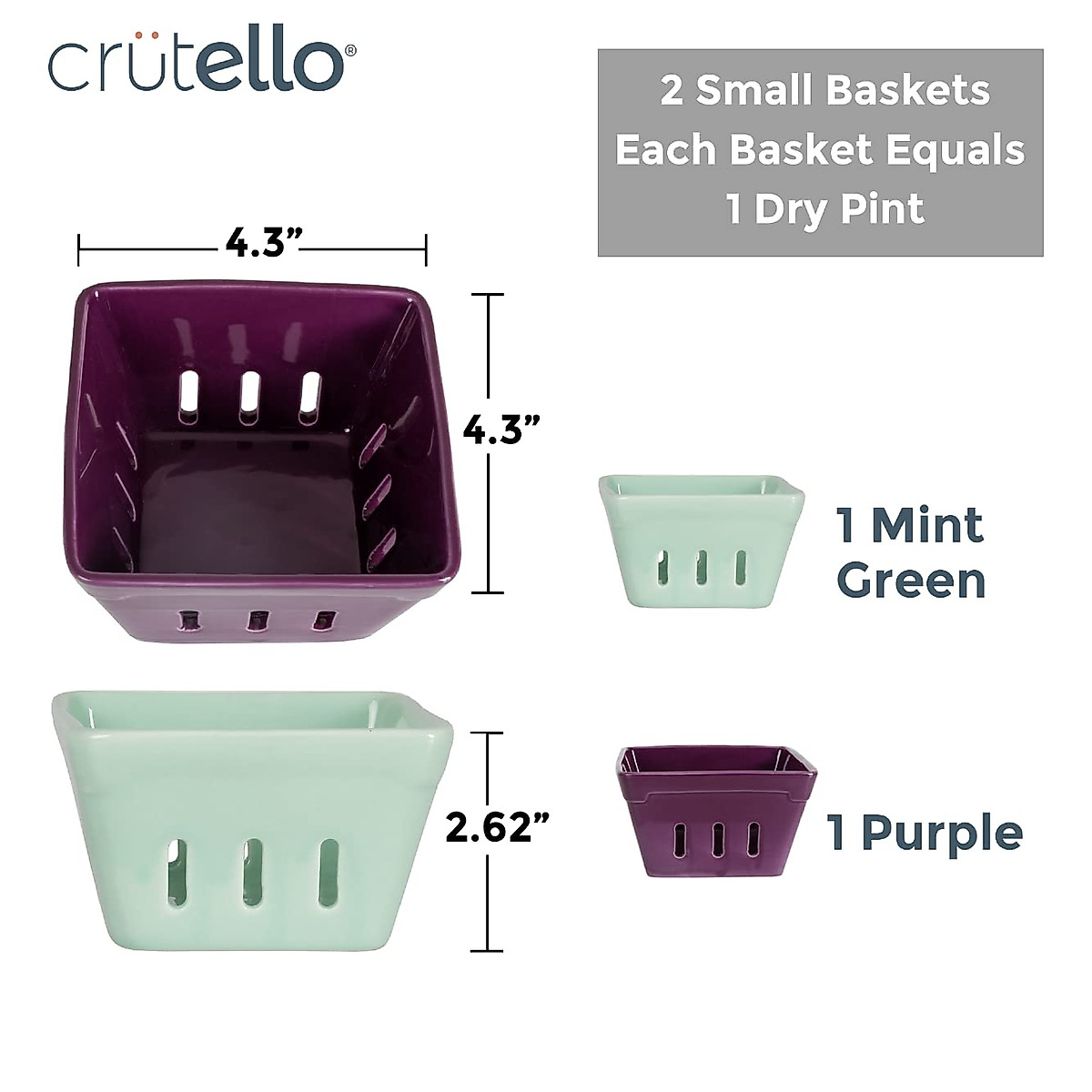 Crutello Ceramic Fruit Basket, 2 XLarge and 2 Standard Square Bowls for Fruit and Veggies, Strawberry Basket, Ceramic Collander