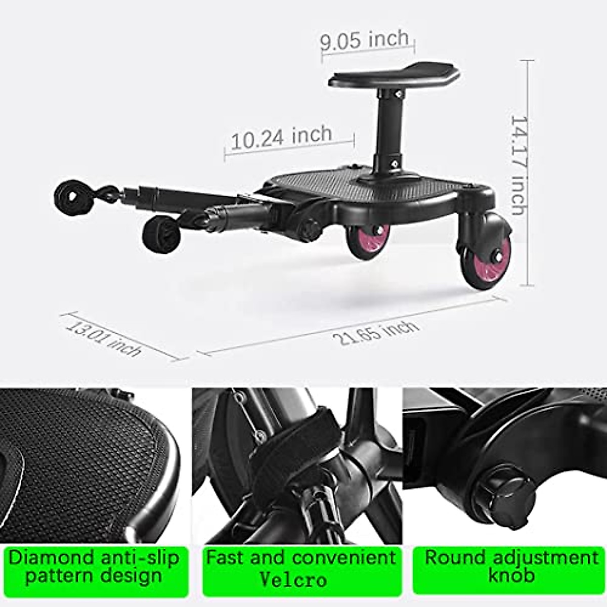 Universal Stroller Board with Detachable Seat,Stroller Glider Board Suitable for Most Brands of Strollers, Holds Children Up to 55lbs (Pink)