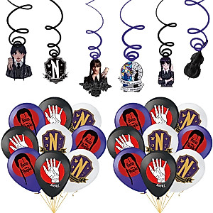 Wednesday New Addams TV Show banner, Addams balloon Party Supplies for Kids Birthday Party Supplies.