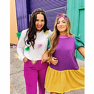 Crystal Mardi Gras Headband for Women Girls Sparkly Rhinestone Embellished Purple Green Yellow Hairbands Elastic Wide Carnival Hair Hoop Parade Headwear (Crystal)