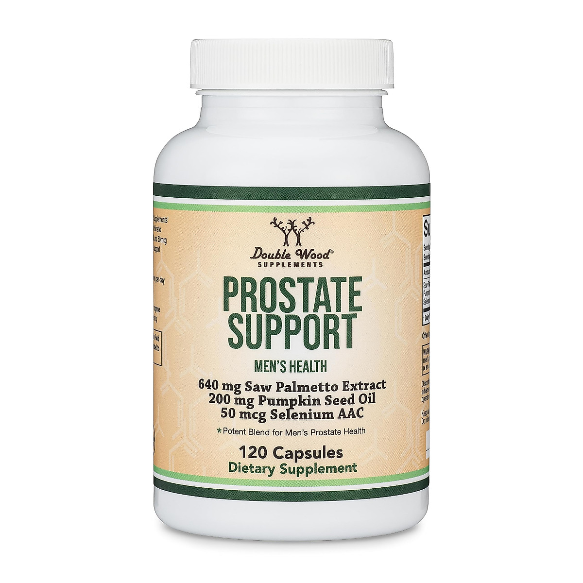 Prostate Support Supplement for Men's Health (120 Capsules) One Serving per Day for 30 Days Supports Prostate Function and Urinary Control (Saw Palmetto, Pumpkin Seed Oil, Selenium) by Double Wood