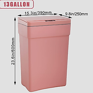 Kitchen Trash Can, 13 Gallon Plastic Kitchen Trash, Can 50 Liter Automatic Touch Free High-Capacity Garbage Can with Lid for Bedroom Bathroom Home Office, Pink