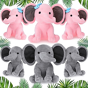 6 Pieces Elephant Stuffed Animals 9.84 Inches Soft Cute Elephant Plush Toys for Baby Shower Elephant Themed Birthday Party Supplies (Pink, Grey)