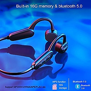Bone Conduction Headphones Swimming Headphones Bluetooth IPX8 Waterproof Headphones for Swimming Bone Conduction Headphones with Microphone, 16G Memory