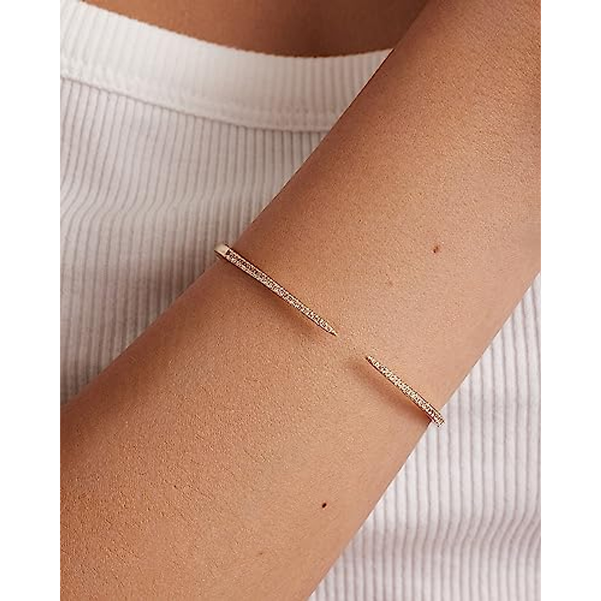 PAVOI 14K Gold Plated Cubic Zirconia Claw Bangle Bracelet | Elegant CZ Cuff Bracelets for Women (7, White Gold)