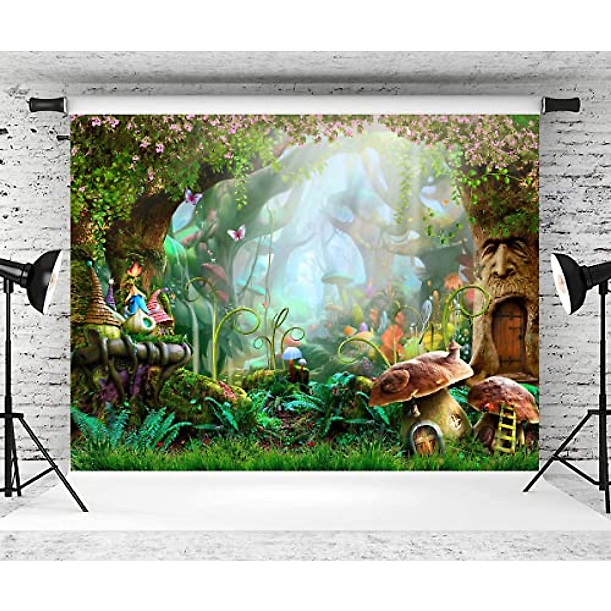 PASRLOLV 7x5ft Alice in Wonderland Backdrop, Fairy Tale Photo Backdrop, Forest Photography Background for Boy Girl Birthday Party Banner Newborn Baby Shower Decoration Photo Booth Prop, Vinyl
