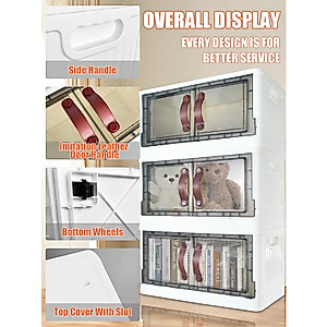 TAOCIGOU 3Pack Storage Bins with Lids And Wheels - Collapsible Stackable Storage Cabinet Box Open Front Closet Organizers and Storage Bins Cloth Plastic Storage Cabinet