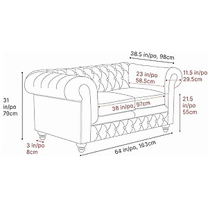 Valencia Parma Chesterfield Loveseat 64" | Premium Full-Aniline Leather | Mid-Century Accent Chair with Classic Button Tufted Back and Wood Legs for Living Room, Chocolate