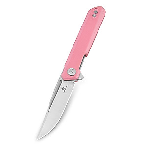 BESTECHMAN Mini Dundee Pocket Folder Folding Knife: 2.92" D2 Steel Stonewash Satin Blade, G10 Scales, EDC Reversible Deep Clip, BMK03B (Pink)