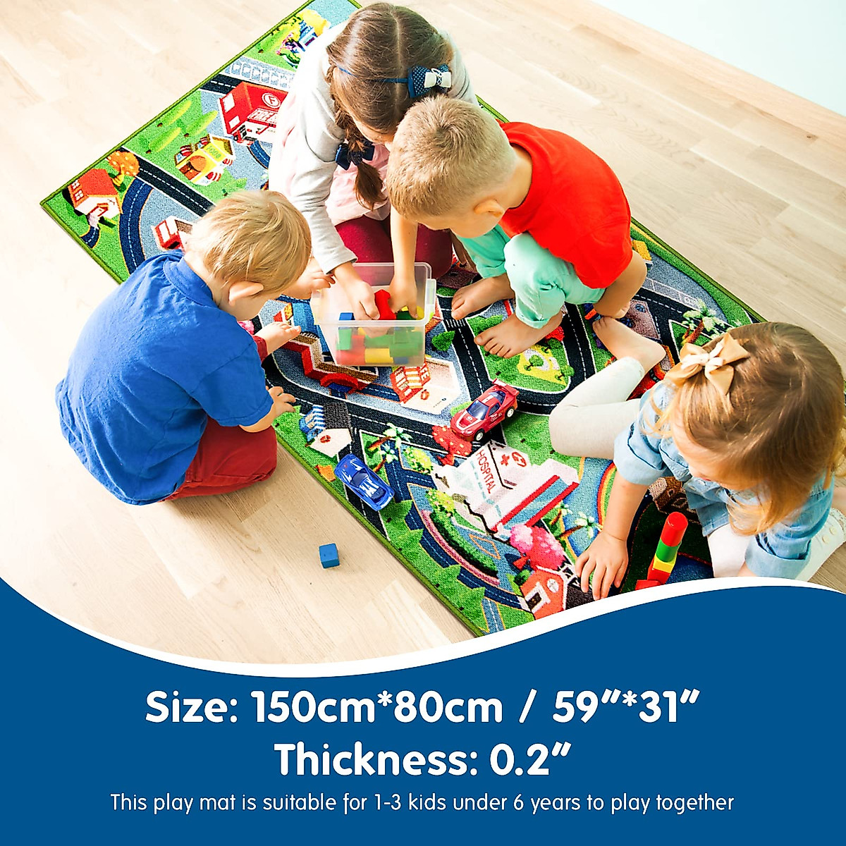Booooom Jackson Kids Car Rug Playmat 31"X59" Car Mat for Kids Toy Cars Kids Rug with Roads for Playroom CarCarpet for Kids Race Car Play Rug for Toy Cars Play Carpet