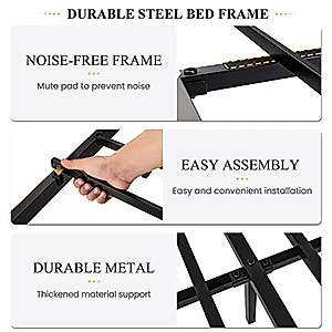 SHA CERLIN King Size Metal Platform Bed Frame with Victorian Style Wrought Iron-Art Headboard/Footboard, No Box Spring Required, Black