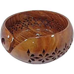 GURU JEE™ Handmade Wooden Yarn Bowl Wool Ball Holder Knitting Bowl Crochet Holder Gifts Showpiece (Natural_Brown_Jali_2) (1 Piece)