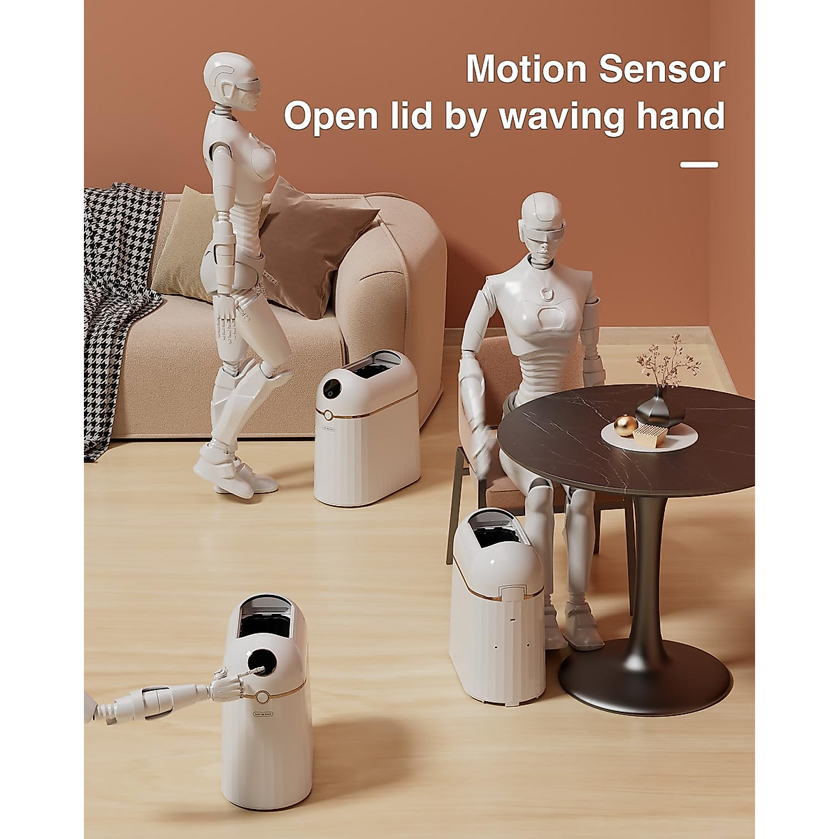 JustBeEasy Bathroom Automatic Touchless Trash Can, Self Sealing and Self Changing, Smart Motion Sensor Trash Can with Lid, 2.7 Gallon Waterproof Small Bedroom Garbage Can