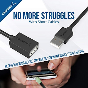 SABRENT Premium 4 Port Aluminum Mini USB 2.0 Hub + 22AWG 6 Feet USB 2.0 Extension Cable