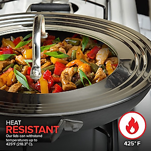 Modern Innovations Universal Lid with Tempered Glass Top for Pots & Pans, Fits 8.25, 9, 10, 11, and 12 Inch Cookware - Large Replacement Frying Pan Cover, Cast Iron Skillet Lids - Stainless Steel