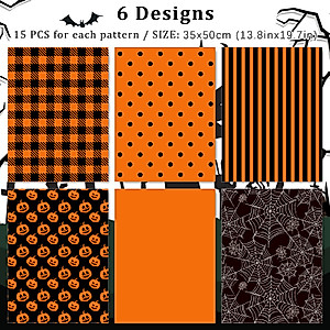Whaline 90 Sheets Halloween Tissue Paper Black Orange Pumpkin Wrapping Tissue 19.7×13.8 Inch Halloween Cobweb Plaids Dot Stripe Art Tissue Paper for Halloween Party DIY Craft Gift Decor, 6 Designs