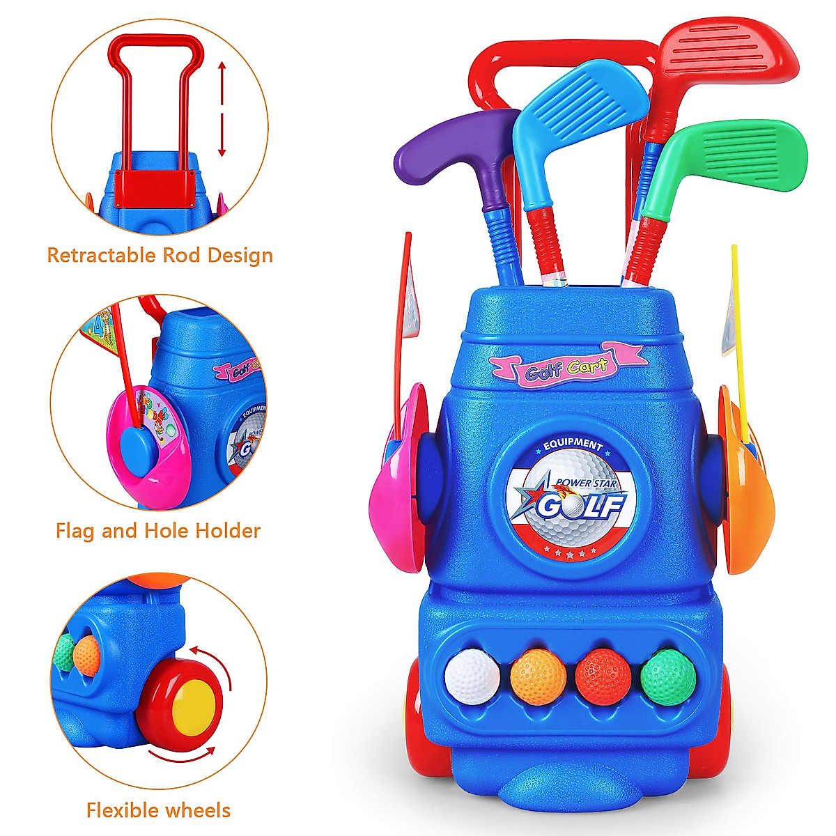 Toyly Toddler Golf Toy Club Set,4 Colorful Golf Sticks,4 Balls and 2 Practice Holes, Sports Toys,Toys Gift for Boys Girls, kids 3 4 5 6 Year Old