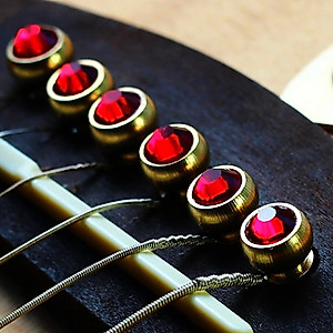 6Pcs Bridge Pin Copper Material Folk Acoustic Guitar Bridge Pin Peg Nail with Colorful Crystal Glass Dot(Red)