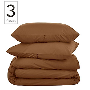 Nate Home by Nate Berkus 200TC 3-Piece Cotton Percale Duvet Cover | Crisp, Cool, Breathable Bedding Set from mDesign - King Size - 1 Duvet Cover/2 Pillow Shams, Bronze (Brown)
