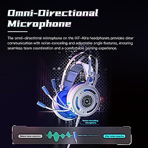iKF Kira Gaming Wired Headphone for PC - Computer with Noise Cancelling Mic,7.1Surround Sound,50MMDriver -Headset with Call Noise Cancelling for PS4/PS5, Laptop, Office（Black）