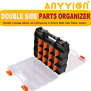 Anyyion Small Parts Organizer, 34-Compartments Double Side parts organizer with Removable Dividers for Hardware, Screws, Bolts, Nails, Beads, Jewelry & More by Stalwart