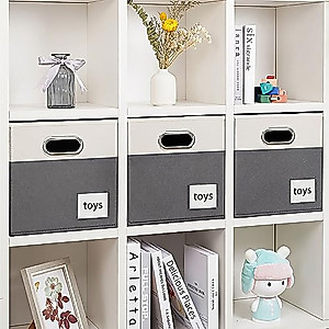 GhvyenntteS 11 Inch Cube Storage Bin, Fabric Storage Cubes with Label Cards, Fabric Storage Bins with Metal Handles, Foldable Cube Storage Organizer Bins for Closet, Home, Office (Grey&White, 4 Pack)