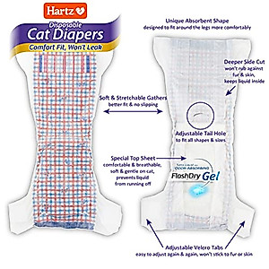 Hartz Disposable Cat Diapers, Easy to Put On, Comfortable & Secure Fit for 12 Hours Leak Protection, Multiple Sizes