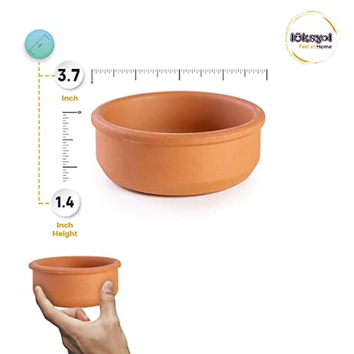 Luksyol Handmade Unglazed Clay Bowls: Elevate Your Culinary Experience with a Set of 8 (3.7 x 1.4 in) | Authentic Terracotta Cooking for Indian, Mexican, Korean Cuisine | Microwave-Friendly and Safe |