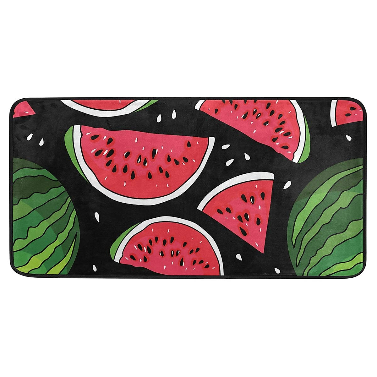 Kitchen Rug Mats 39 X 20 Inch Watermelon Black Soft Doormat Bath Rugs Runner Non-Slip for Home Decor