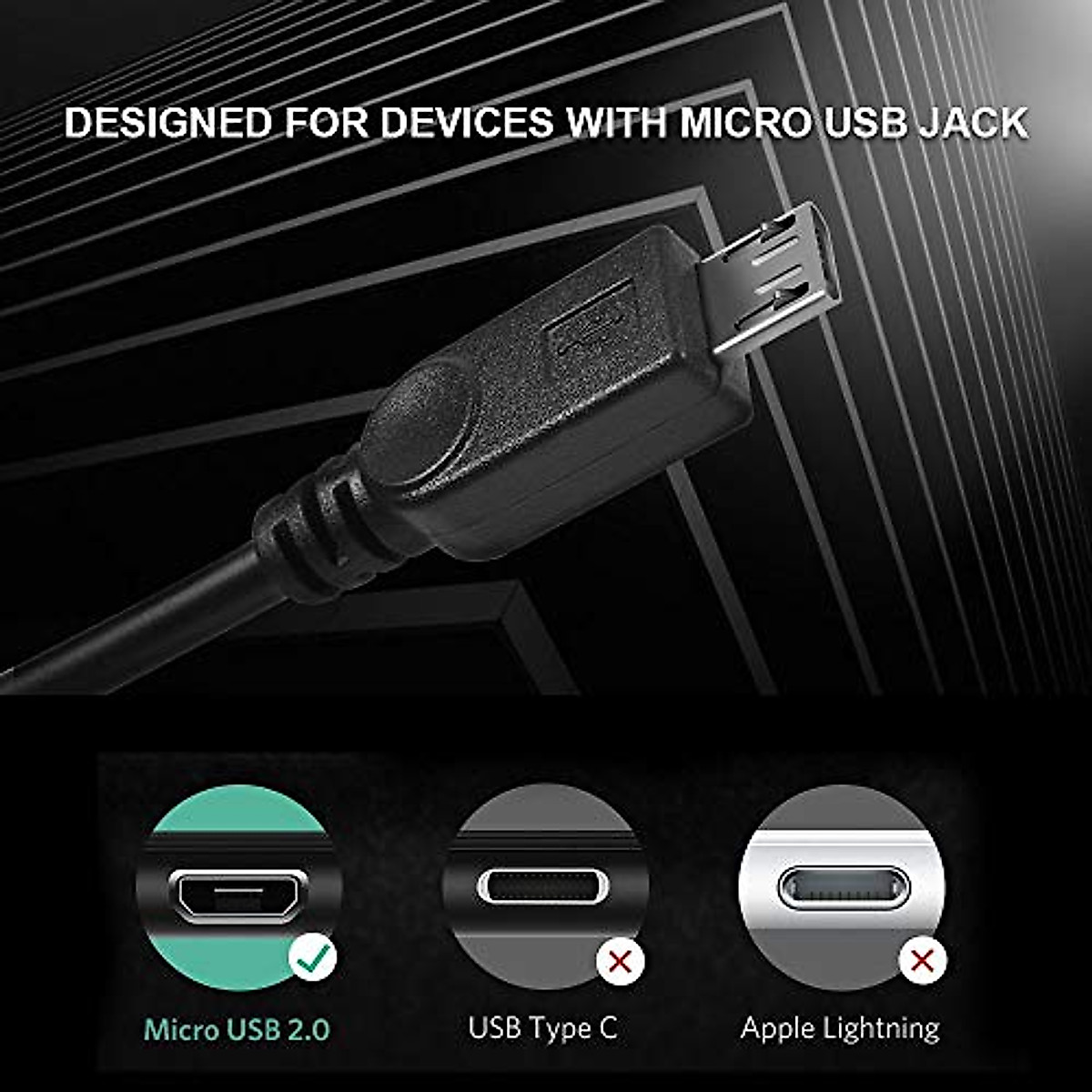 UCEC Dual Micro USB Splitter Charge Cable Power up to Two Micro USB Devices at Once from a Single USB Port (1pack)