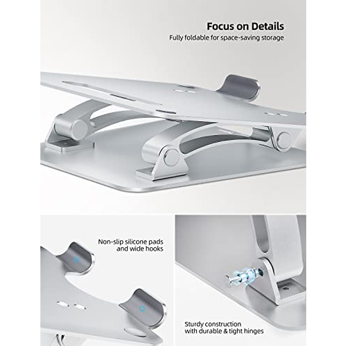 Nulaxy Laptop Stand for Desk, Ergonomic Height Angle Adjustable Laptop Riser Holder with Heat-Vent Computer Stand Compatible with 10-17" Up to 22 Lbs Laptop Notebook Computer Silver
