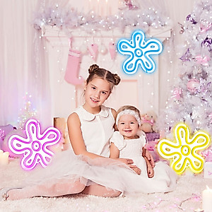3 Pcs Flower Neon Sign Flower LED Light Signs Retro LED Signs Flower Shaped Neon Sign Purple Blue and Yellow Neon Sign for Bedroom Home Wall Decor Birthday Wedding Party Decorations Kid's Gifts