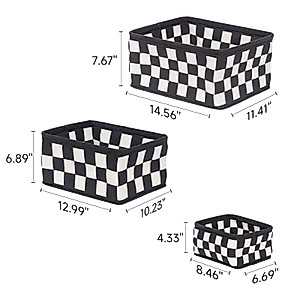 LUFOFOX Storage Basket Set of 3 Thicken Felt Baskets for Organizing Rectangular Decorative Basket Organizer Bins for Books, Clothes, Gifts, Baby Toys, White and Black (Set of 3)