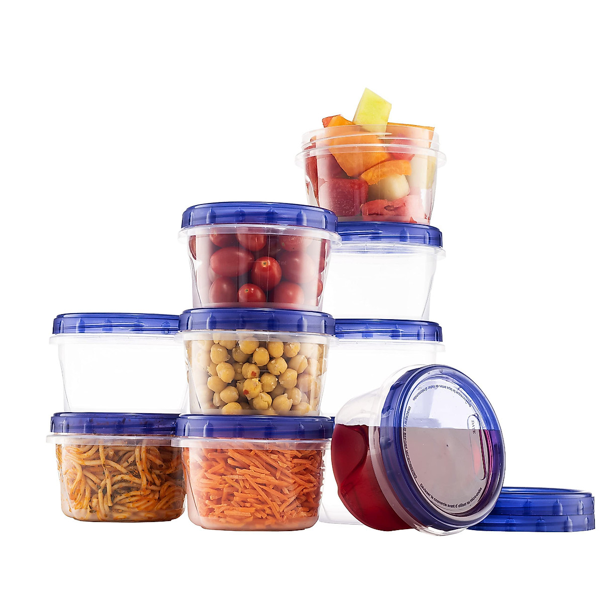 AQUA BLUE Soup Freezer Storage Containers With Twist Top lids [16 Oz - 10 Pack] Reusable Plastic Food Container with Screw On Lids, leak proof, Airtight, Stackable, Microwave Safe BPA Free
