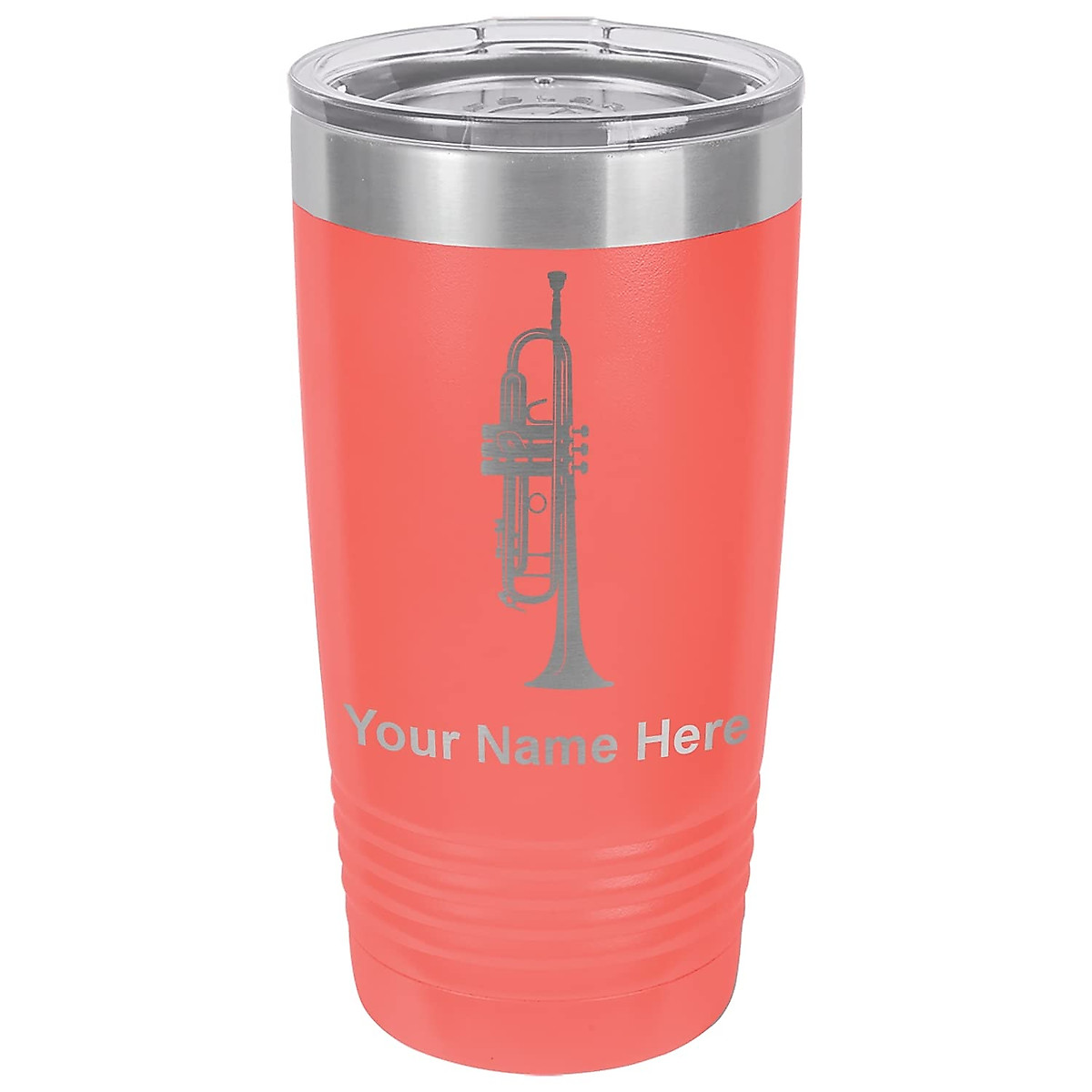 LaserGram 20oz Vacuum Insulated Tumbler Mug, Trumpet, Personalized Engraving Included (Coral)