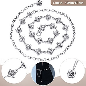 Vabean 2 Pieces Rhinestone Belt for Women Shiny Crystal O-Ring Waist Belts for Dress Diamond Chain Belt for Ladies Dress Gift (Silver)