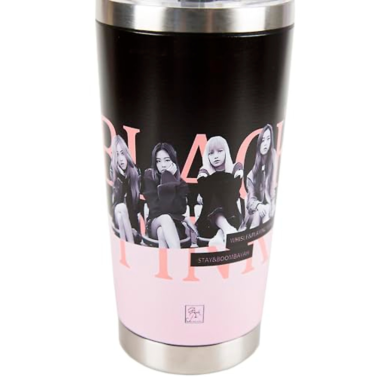 Maxerkeep 20OZ Tumbler with Leak-Proof Straw Lid & Flip Lid， 2 Metal Straws,1 Cleaning Brush，Insulated Coffee Mug Water Cup Black and Pink water bottle jisoo jennie rose lisa