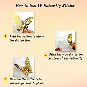 Gold Butterfly Decorations - 48pcs Gold Butterflies 3D Butterfly Wall Decor Removable 3D Gold Butterfly Stickers for Nursery Classroom Kids Bedroom Festival Party Gold Butterfly Wall Decor