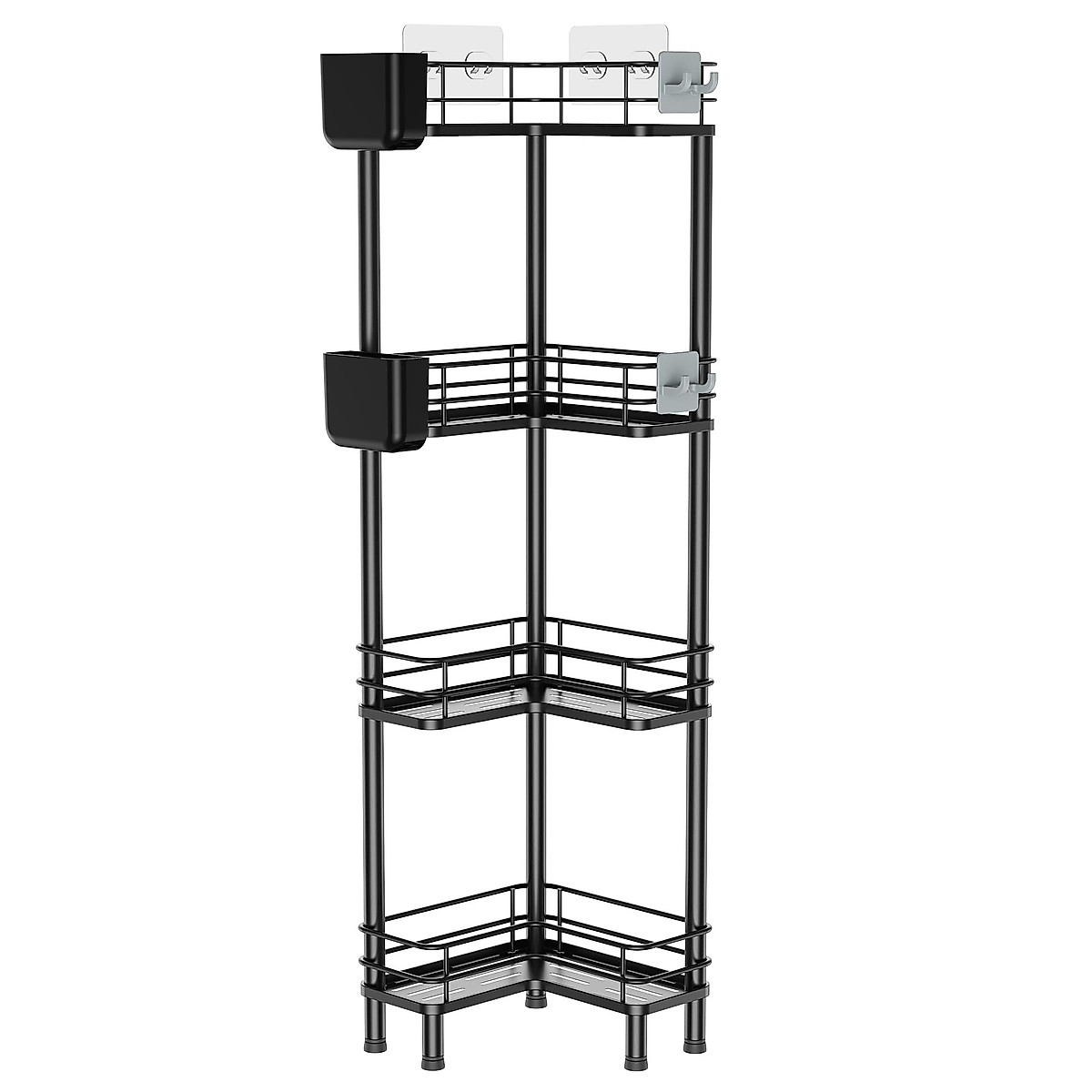 Vetacsion Corner Shower Caddy with Toothbrush Shelves, 4 Tier Standing Rustproof Shower Organizer, Metal Floor Shower Shelves for Bathroom Storage
