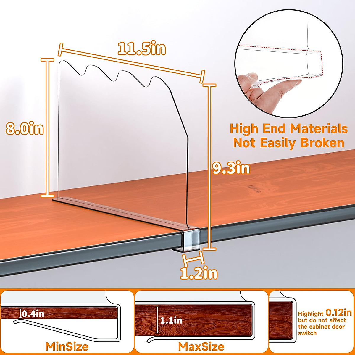 SuoXing 4 Pack Clear Acrylic Shelf Dividers for Closet Organization,9.3" Vertical Purse Organizer for Wood Closet Separator Perfect for Sweater, Shirts, Handbags,Bookshelf in Bedroom Closet Dividers