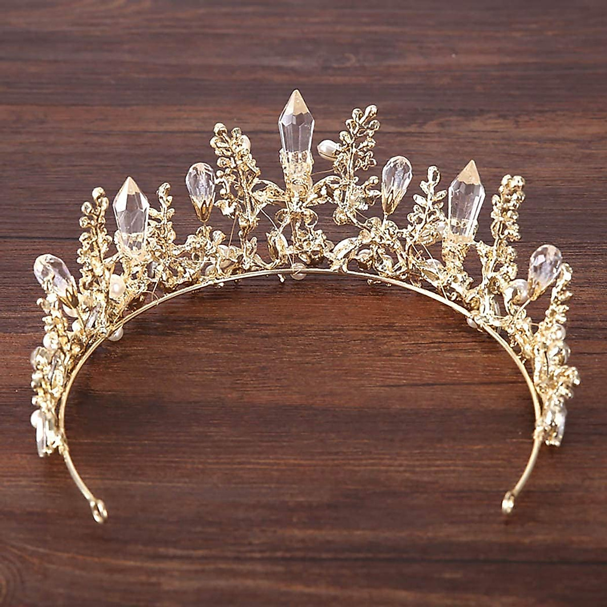 Bmirth Baroque Crown and Tiara Gold Crystal Pearl Bride Wedding Queen Crowns Decorative Princess Tiaras Rhinestone Hair Accessories for Women and Girls (A)