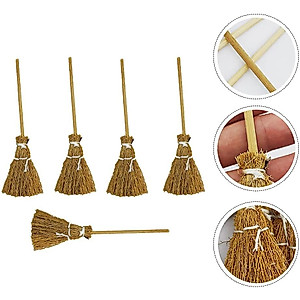 5Pcs Witch Broom Witch Broom Artificial Mini Broom Miniature Broom Props Mini Straw Broom Fairy Micro Landscape Decoration Witch Broomstick Cinnamon Broom Sweeping