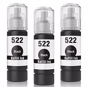 st@r ink Compatible Ink Bottle Replacement for Epson 522 T522 (Black) Refill for EcoTank ET-2720 ET-2800 ET-4700 ET-4800 ET-2710 ET-2803 Printer, 3 Packs