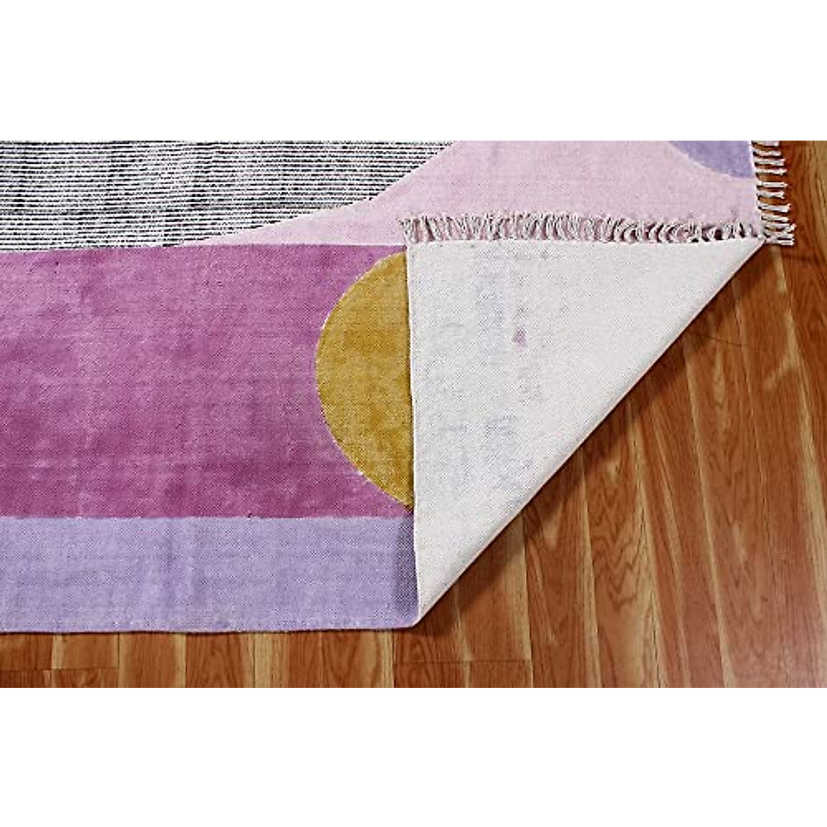 Casavani Hand Block Printed Rug Geometric Blue & Pink Tassel Rug Boho Area Rug Easy Care Washable Rugs for Doormat Entryway Living Room Bedroom Hallway Balcony 10x10 Feet Square