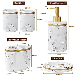 WEYEEN Bathroom Accessory Set,5 Pieces Marble Pattern Bathroom Counter Top Accessories Sets with Bathroom Soap Dispenser,Toothbrush Holder,Two Bathroom Cups and Soap Tray for Modern Bathroom Decor