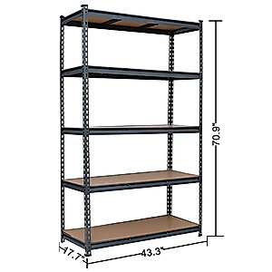 Karl home Garage Shelving Heavy Duty, 5-Tier Large Size Adjustable Metal Shelving Unit Rack Organization for Garage Pantry Basement, 2000lbs,43.3" L x 17.7" W x 70.9" H, Gray