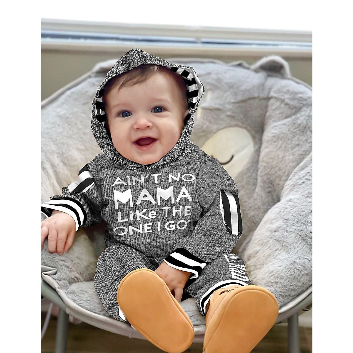 Fommy Baby Boy Clothes 0-3 Months boy clothes Letter Print Hoodies+Little Man Stripe Long Pants 2PCS Infant Boy Outfit Baby Boy Stuff Gifts Clothing Set